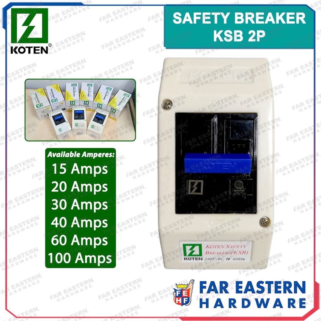 KOTEN Electrical Safety Circuit Breaker KSB 2P 15A 20A 30A 40A 60A 100A | Shopee Philippines