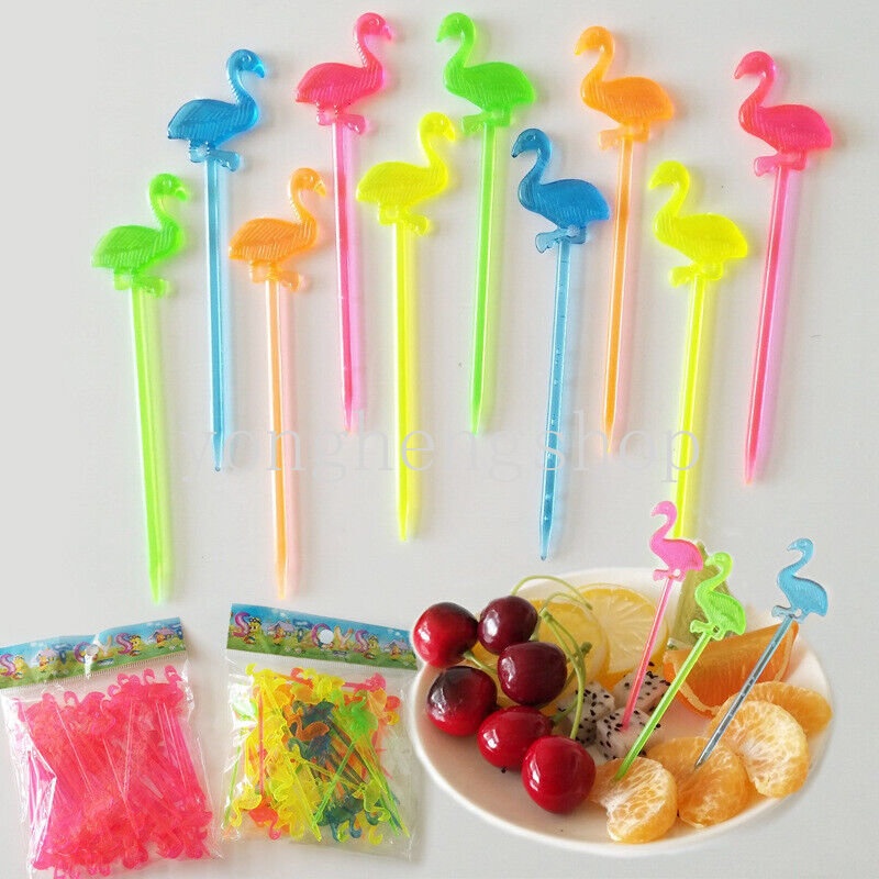 50pcs /set Mix Color Flamingo Food Snack Cake Dessert Picks Fruit Fork ...