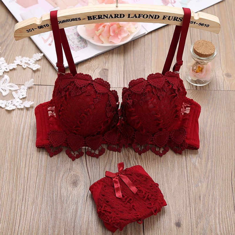 Women Push Up Bra Set Floral Lace Underwire Brassiere Outfit Bra