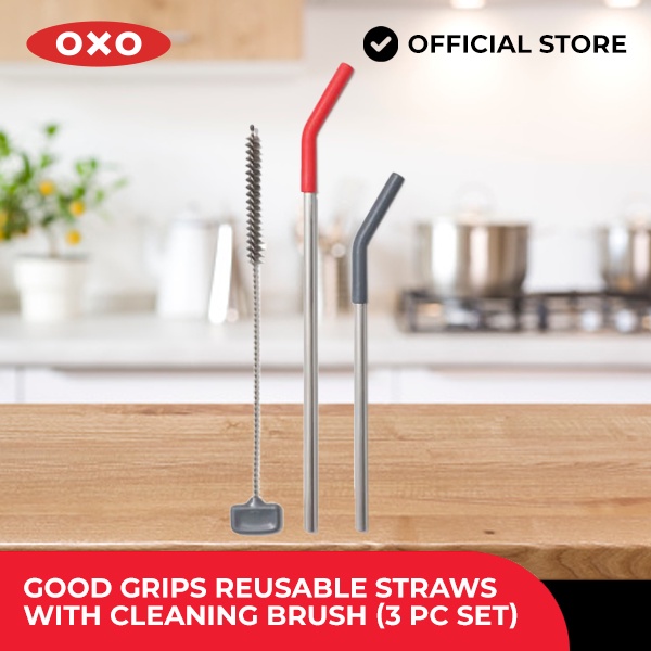 OXO Houseware Good Grips Reusable Straws with Cleaning Brush (3-pc set) | Shopee Philippines