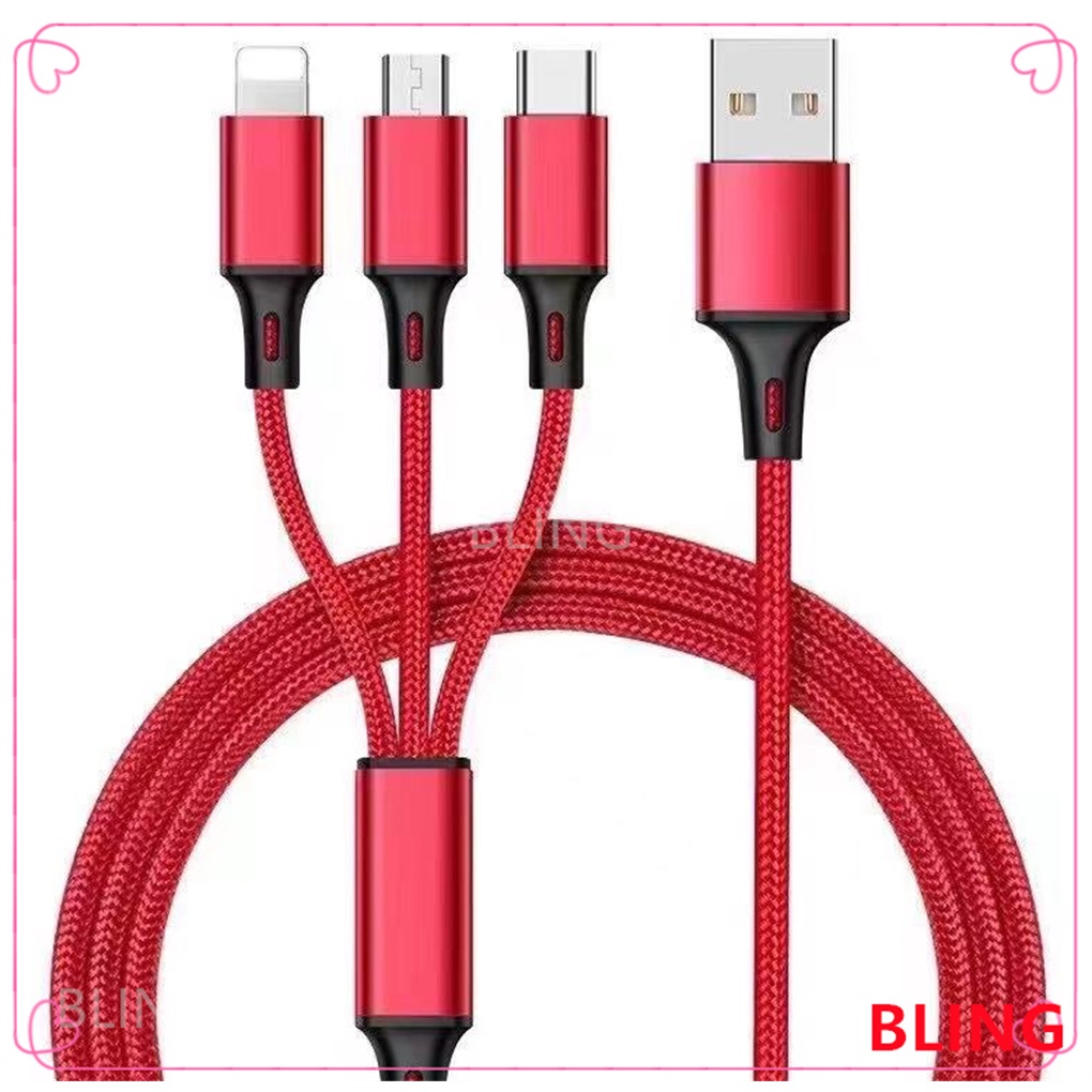Nylon Braided Data Cable - 3 in 1 Charging - Suitable for IOS, Android ...