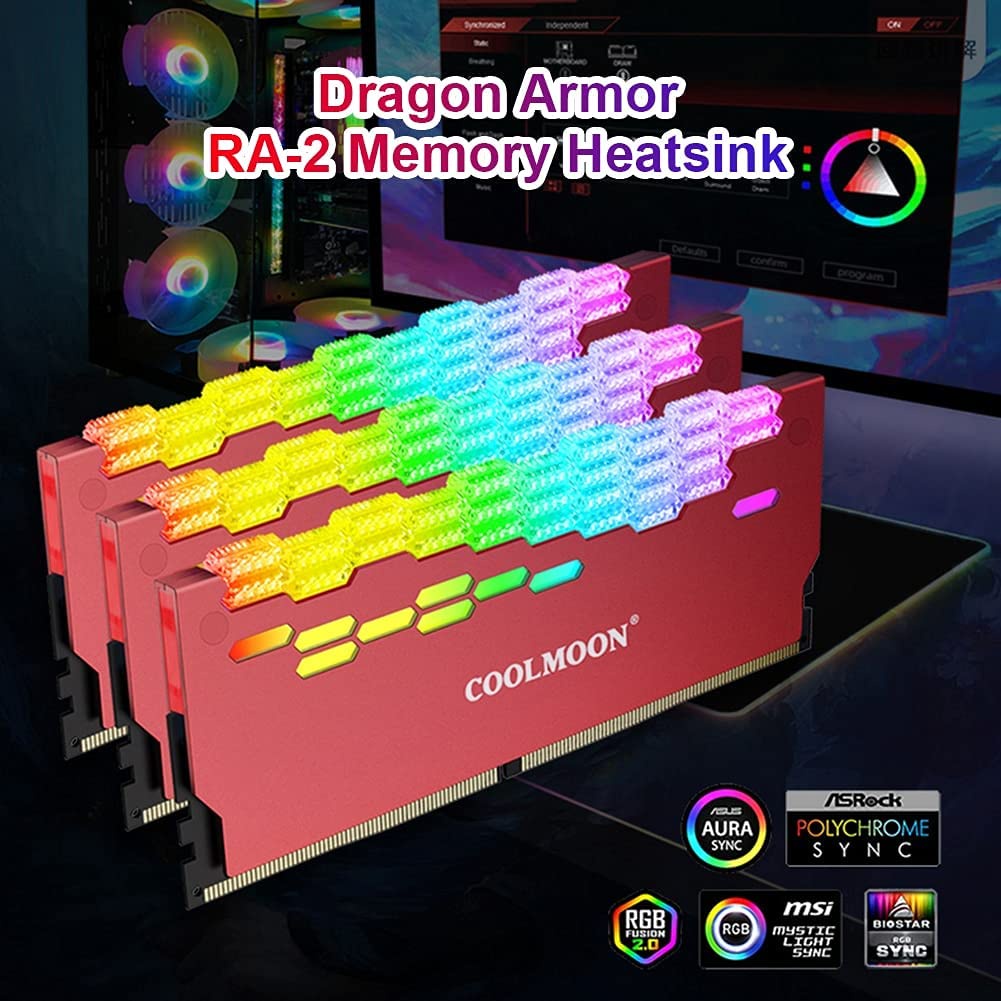 COOLMOON 5v 3pin AURA SYNC Aluminum Alloy RAM heatsink Rainbow Lighting ...