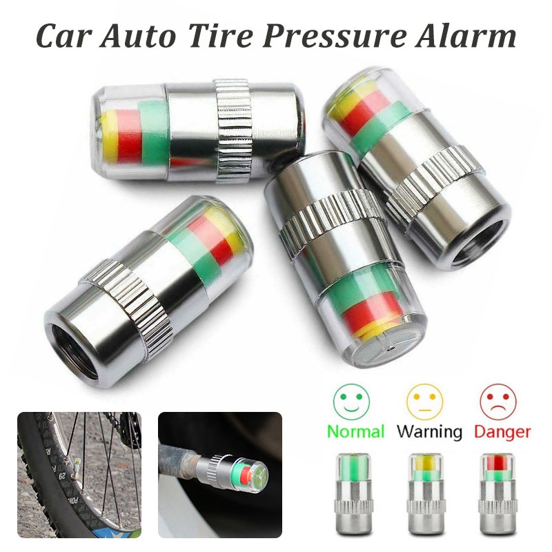 4Pcs Car Tire Valve Caps Pressure Gauge Monitor 3 Color Eye Alert Tire ...