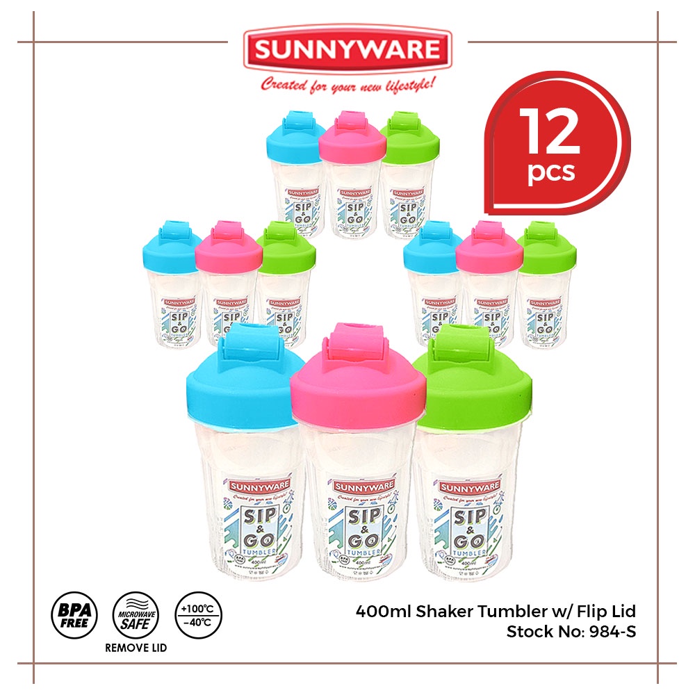 12pcs 400 ml Shaker Tumbler w/ Flip Lid [Sunnyware 984-S] |Plasticware ...