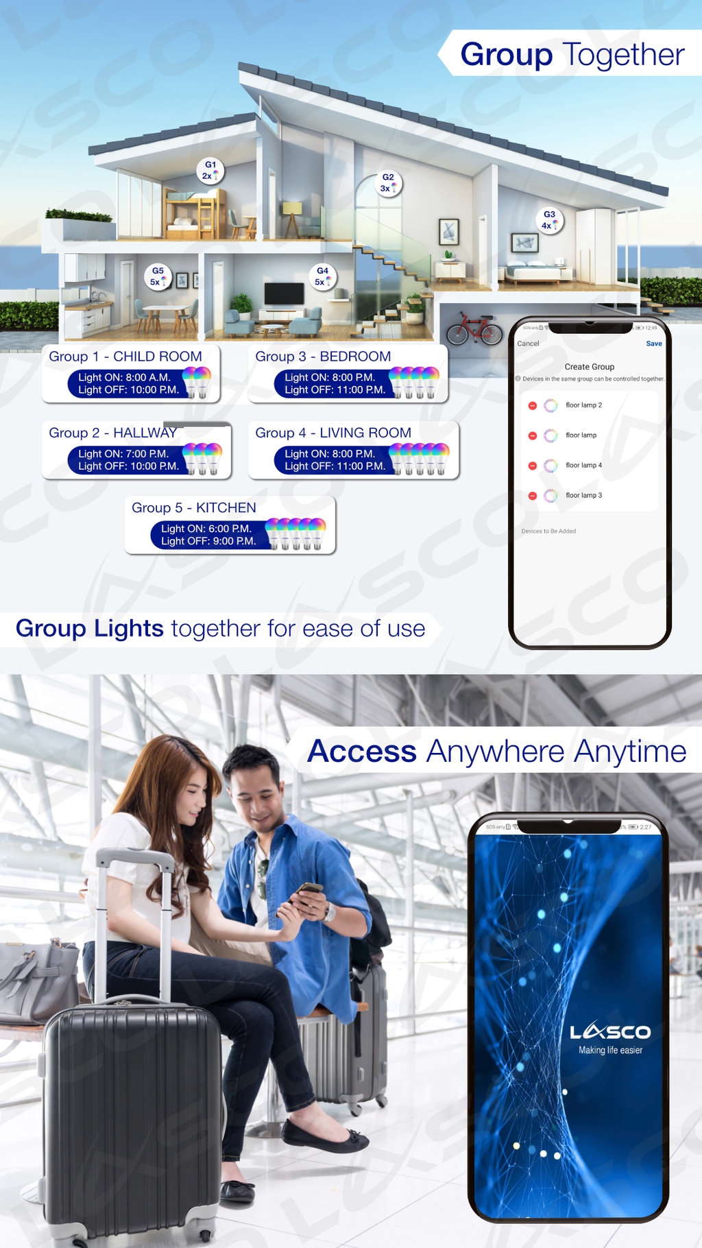 Lasco Smart Wifi RGBIC Series Nordic Double Table Lamp Ambient Light ...