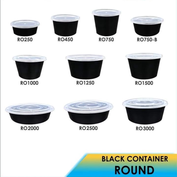10pcs per pack Microwavable Container black round RO 250, RO450, RO 750 ...
