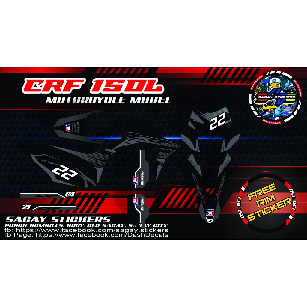 CRF 150L Motorcycle Sticker Decals with free RIM Stickers | Shopee ...