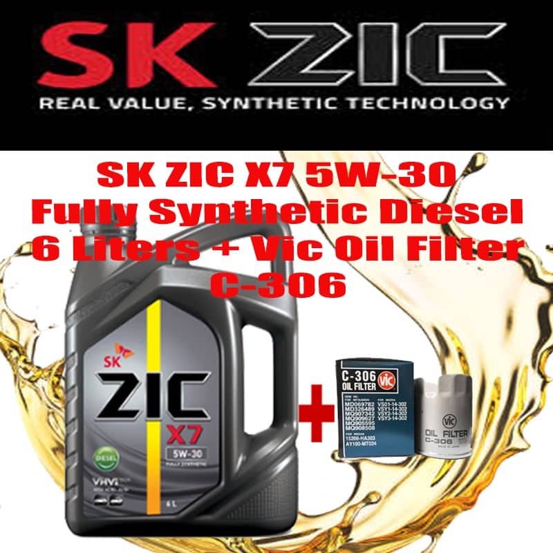 SK ZIC X7 5W-30 Diesel Fully Synthetic 6 Liters with Vic Oil Filter C ...