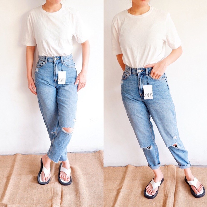 Zara Mom Jeans | Zara_Highwaist Ripped Jeans | Authentic branded ...