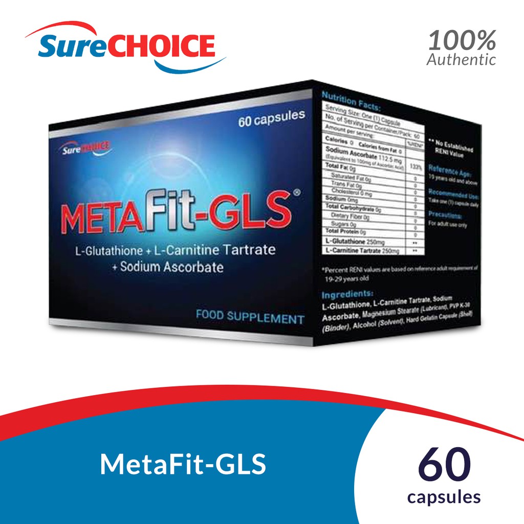 Metafit-GLS L-Glutathione 250mg + L Carnitine 250mg + Sodium Ascorbate 112.5mg Food Supplement ...