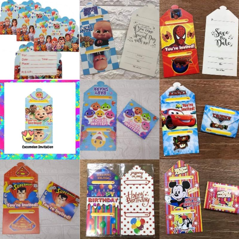 10pcs Character Invitation Cards Safari Boss Baby Mickey Mouse Superman ...