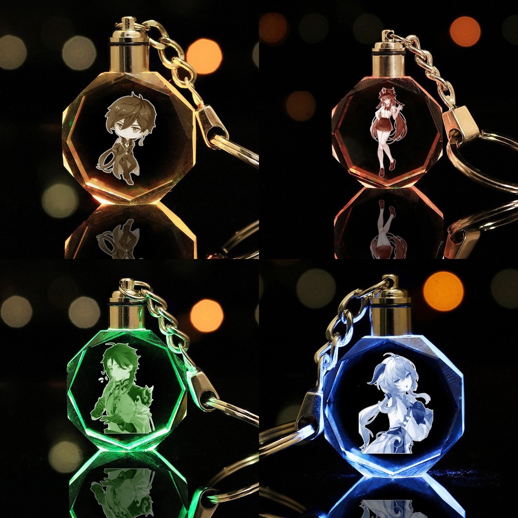 Genshin Impact Wendy Klee Keqing QiQi Crystal keychain LED colorful ...