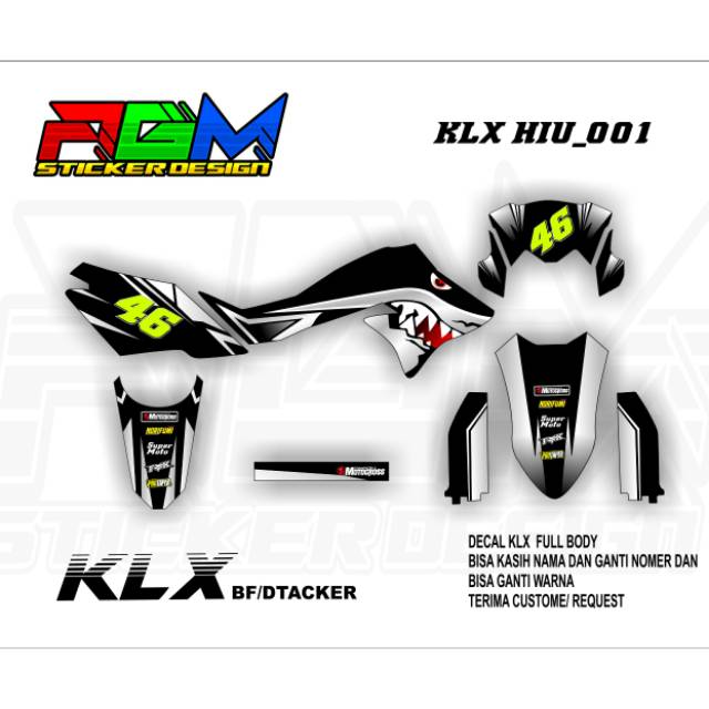 Kawasaki Klx 150 Bf/Dtracker Full Body Motif Shark Decal Sticker ...
