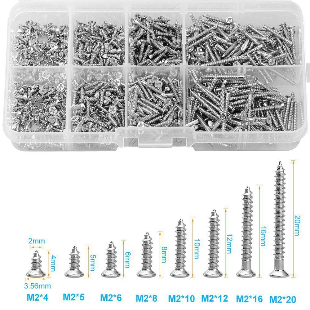 800pcs/box Stainless Steel Self Tapping Screw M2x4 M2x5 M2x6 M2x8 M2x10 ...