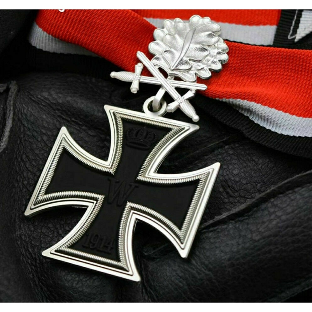 WWI 1813 1914 german iron cross medal double swords oak leaf badge with ...