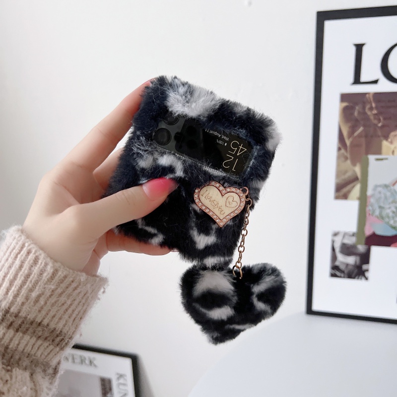 Samsung Galaxy Z Flip 3 Case Leopard with Love Pendant Fold Protector ...