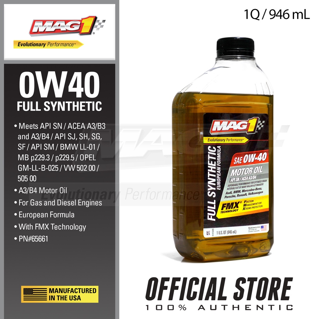 MAG 1 Full Synthetic European 0W40 A3/B4 Motor Oil for Gas & Dsl ...
