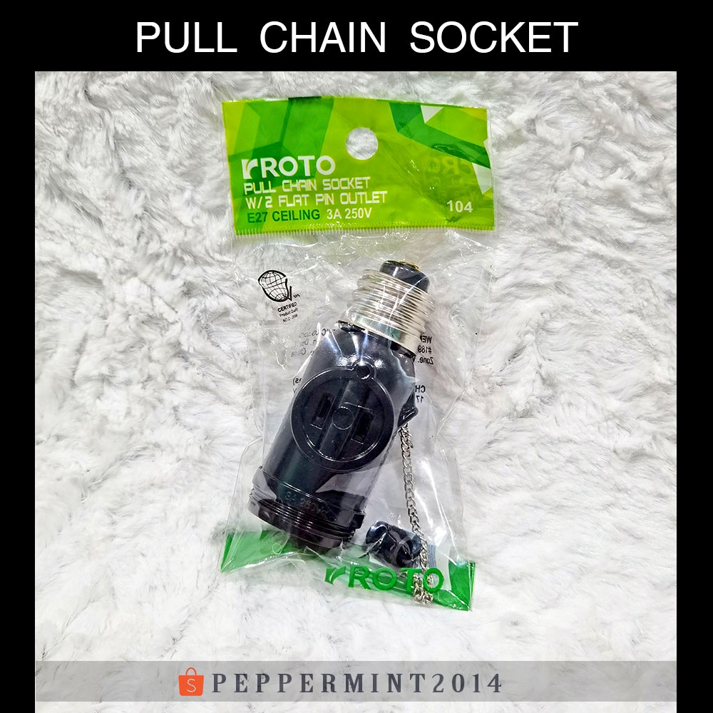 Oppo Roto Pull Chain Socket with 2 Flat Pin Outlet E27 Ceiling 3A 250V ...