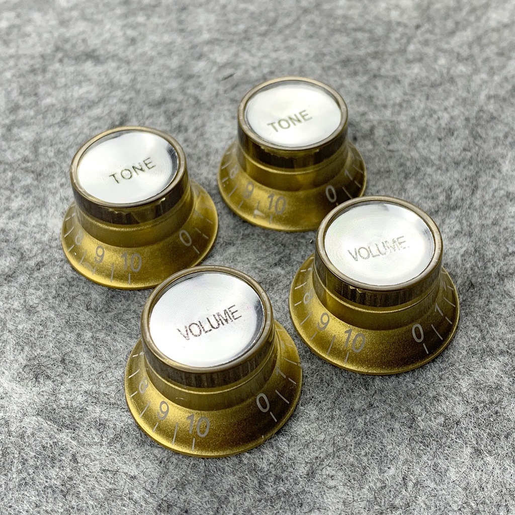 FLEOR 4PCS 2T2V Top Hat Guitar Volume Tone Control Knobs for LP Guitar Parts,Black/Amber/Gold ...