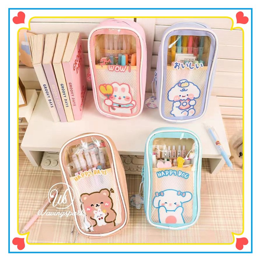Layered Cute Pencil Cases Huge Capacity Cute Double Zipper Pen Case ...