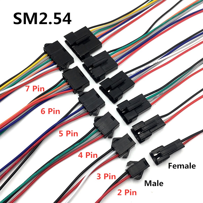 5Pairs SM2.54 2/3/4/5/6 Pin Pitch 2.54mm Wire Connector SM Male & Female Battery Charging Cable ...