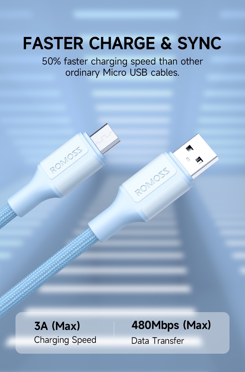 Romoss CB0531 Micro USB 3A Charging Cable Android Speed Data Fast ...