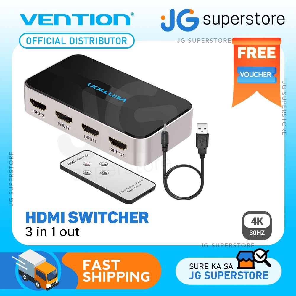 Vention 3 in 1 out HDMI Switcher 4K 30Hz Aluminum Alloy Splitter 5V/1A ...