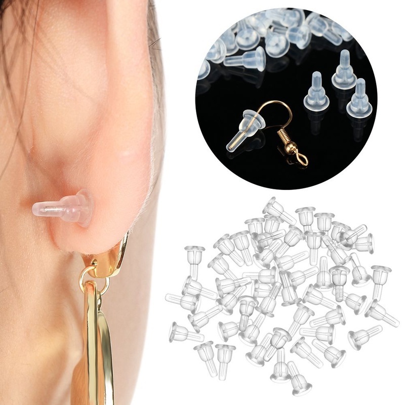 10pcs/pack 10x6mm Earring Backplugs Hypoallergenic Long Clear Silicone ...