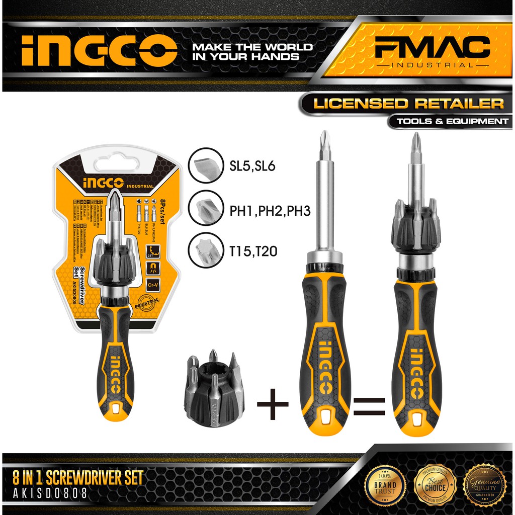 Ingco 8Pcs Ratchet Screwdriver Set AKISD0808 | Shopee Philippines