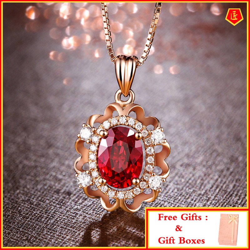 [Ready Stock]Ruby Necklace Women's Vintage Rose Gold Pendant | Shopee ...