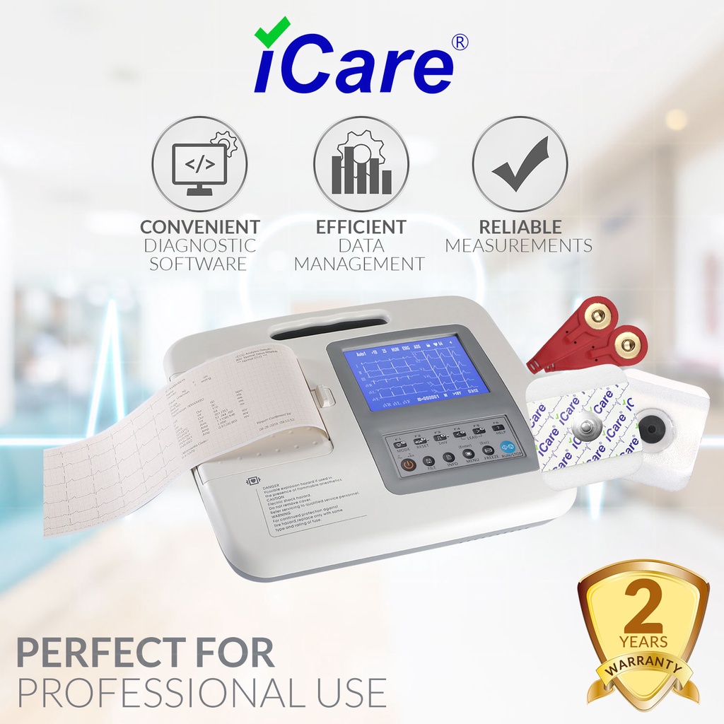 iCare® 1106G Monochrome Screen 6-Channel ECG Machine Snap Button Type ...
