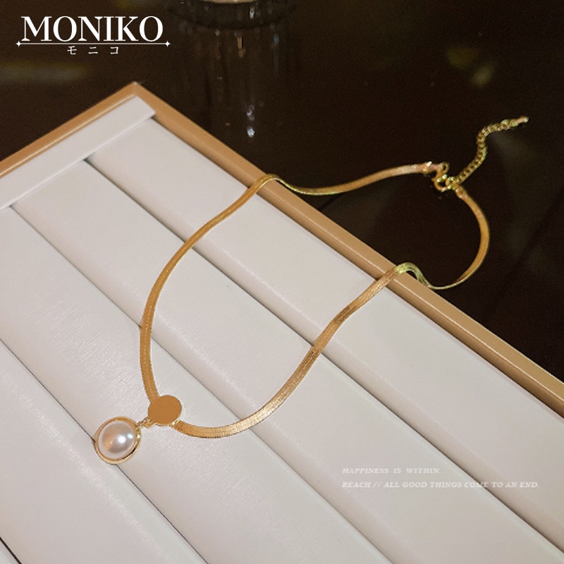 MONIKO Original Design Pearl Pendant Snake Bone Chain Cuban Chain Women ...