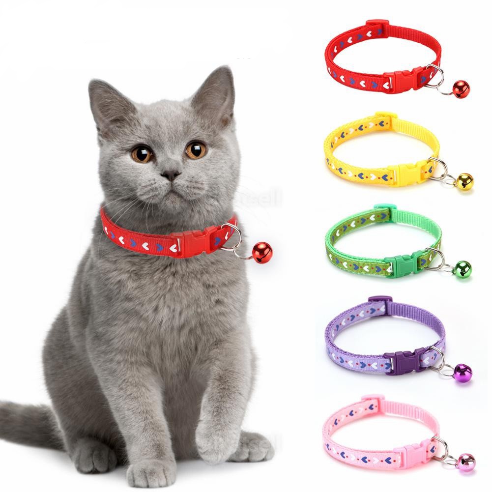 Cute Heart Printing Pet Bell Collar Adjustable For Puppy Dog Colorful ...