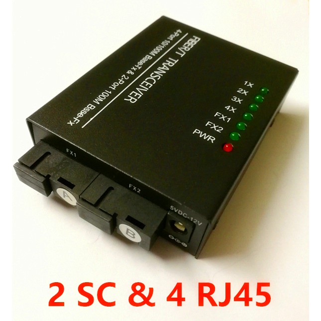 10/100Mbps 4 RJ45 2 SC Ethernet Fiber Converter Switch Optical Media ...