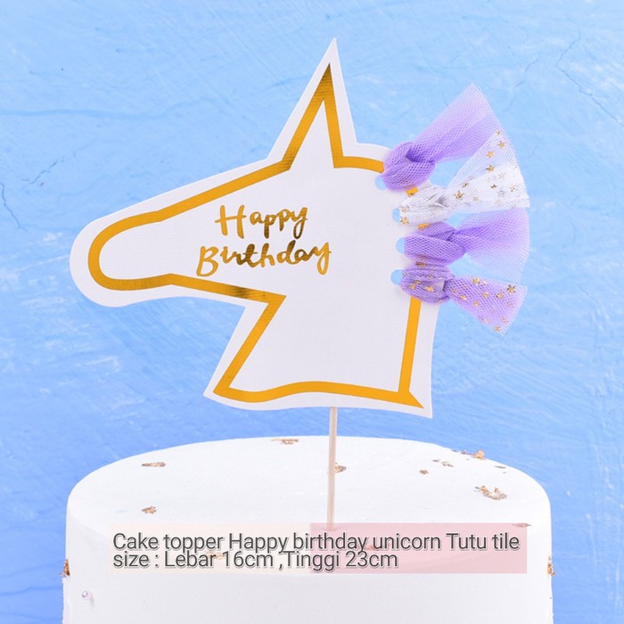 Hbd Unicorn Tutu Tile Cake Topper (purple Mix White) | Shopee Philippines