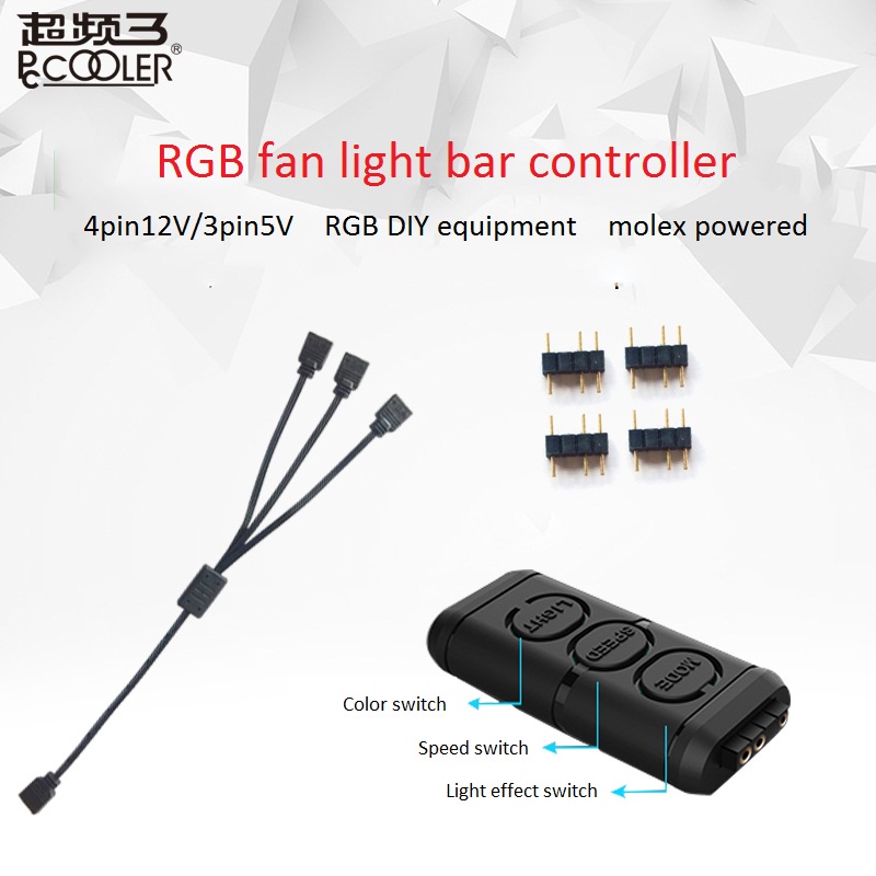 Pccooler 4PIN 3PIN RGB Fan Light bar Controller Contain 1 to 3 extended ...