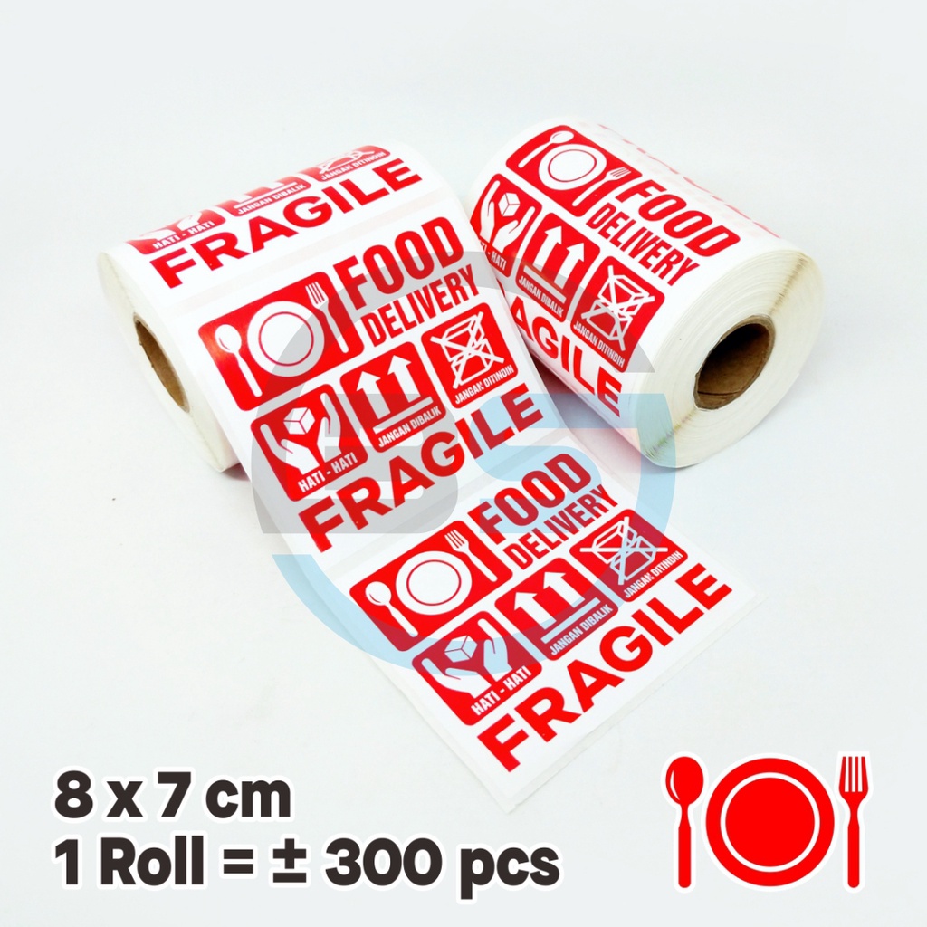 Fragile Food Delivery Stickers Food Delivery 8 x 7 cm (1 roll / 300 pcs ...