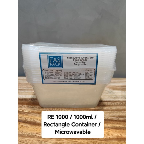 10 pcs RE 1000 FAS PACK MICROWAVABLE CONTAINER - RECTANGLE 1000ML ...