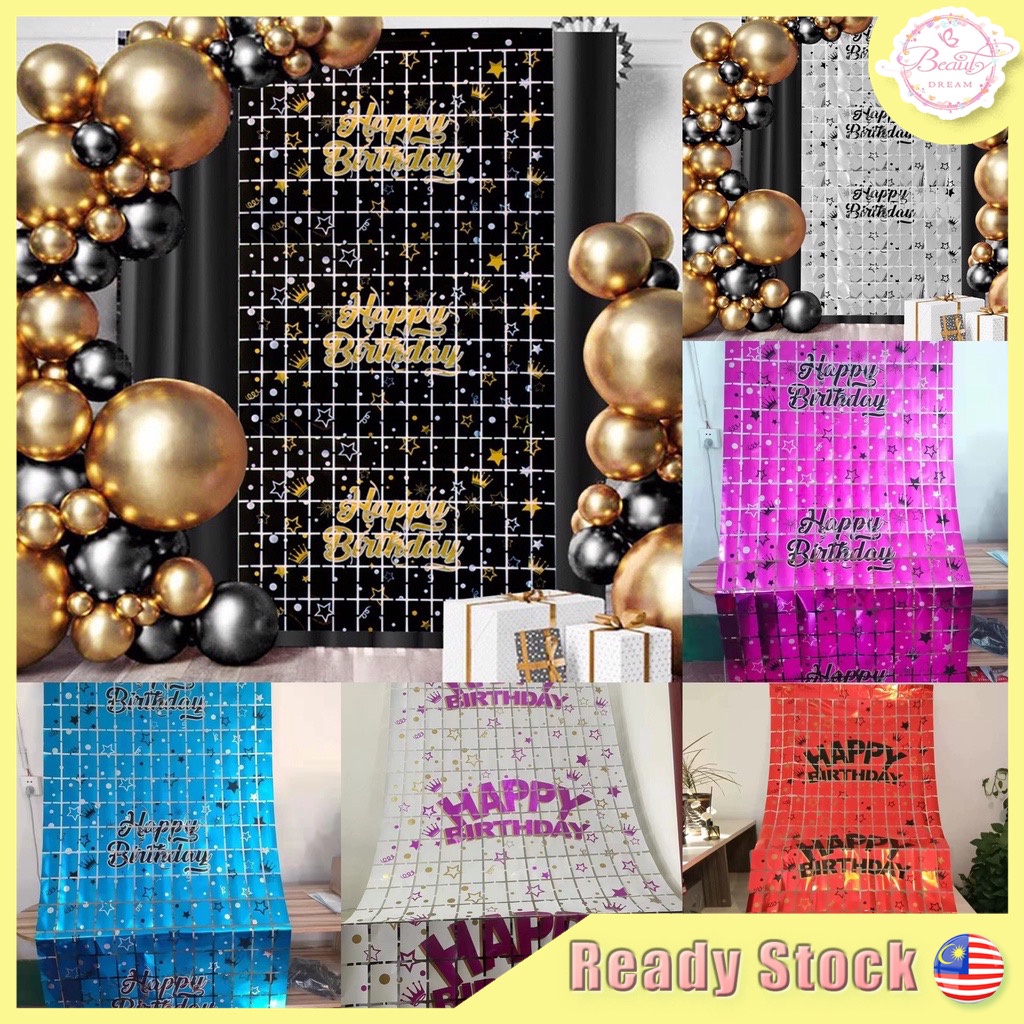 ️2*1 Meter Metallic Foil Happy Birthday Square Rain Silk Curtain Tinsel ...