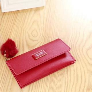 Mumu 1047 Fashion Lady Long Purse Solid Color Hair Ball Wallet Women's ...