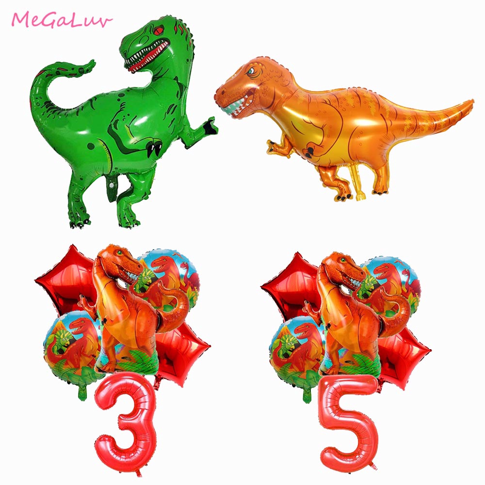 6pcs Big Dinosaur Number Balloon Baby Shower Mini Head Dinosaurs ...
