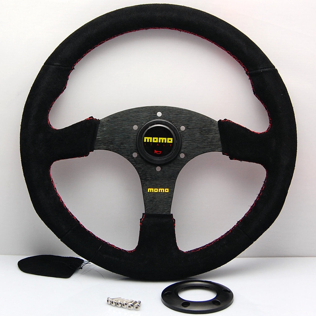 350mm Suede Leather Black Stitch Flat Racing Steering Wheel Fit MOMO ...