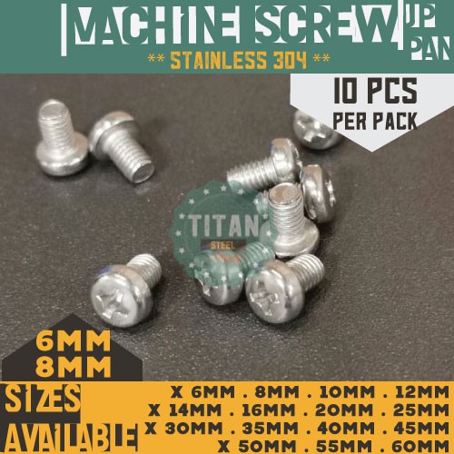 10pcs - Round Head / Pan Head / JP Machine Screw (Stainless 304) - 6mm ...