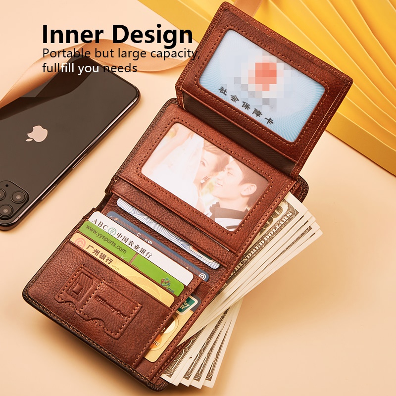 Dante Men Wallet Genuine Leather Retro Vertical Bifold Wallets with ...