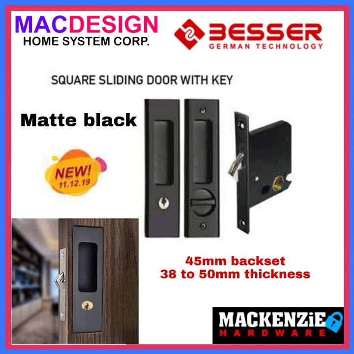 BESSER SQUARE SLIDING DOOR LOCK WITH KEY MATTE BLACK FLUSH HANDLE ...