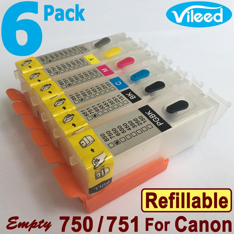 6 Pack PGI-750XL CLI-751XL Refillable Print Cartridge Empty Without Ink ...