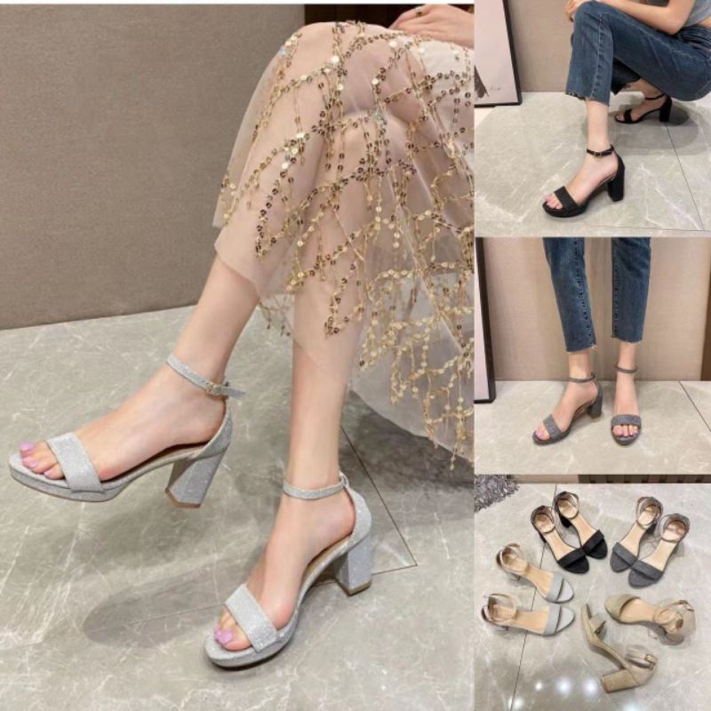 Mkc Glittery Strap Sandals 901-3 3inches heels (Less onesize) | Shopee ...
