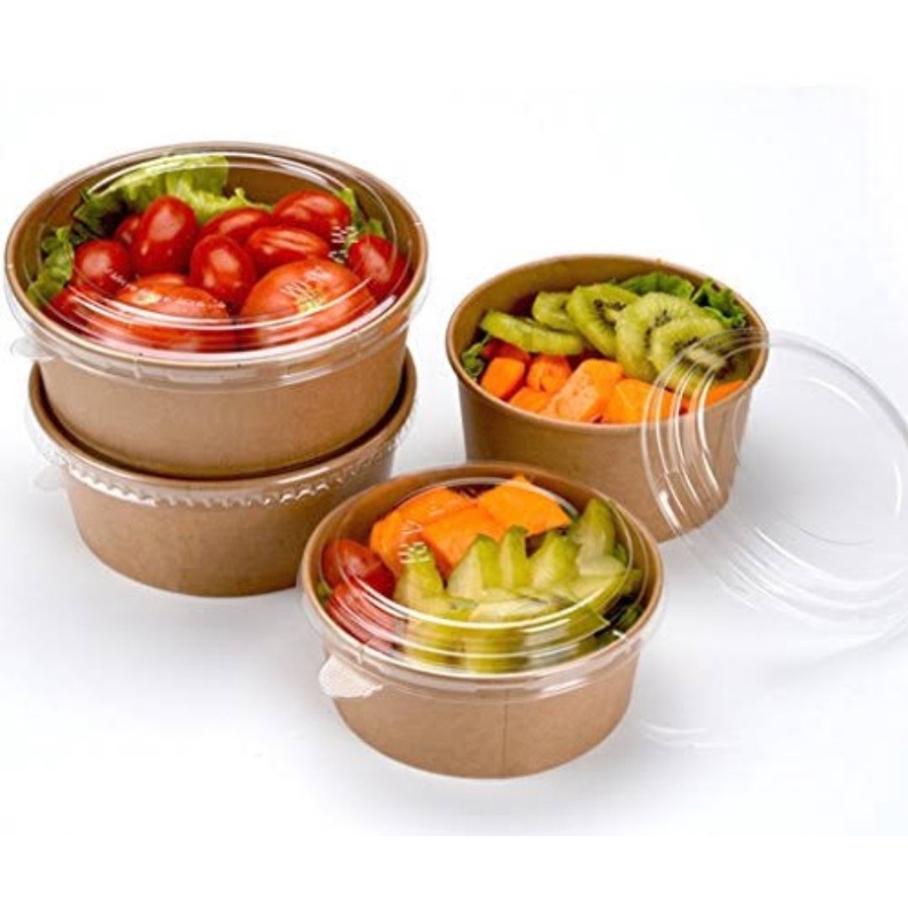 Salad Paper Bowl Premium Kraft Bowl 1000cc Clear Lid Takeout Bowl ...