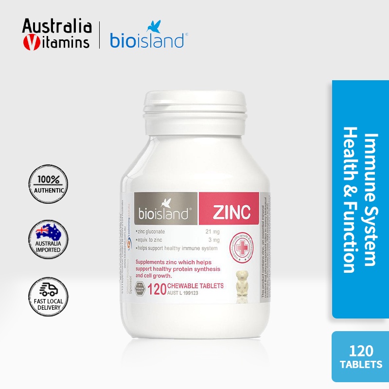 Bio Island Kids Zinc Immune Healthy Children 120 Chewable Tablets ...
