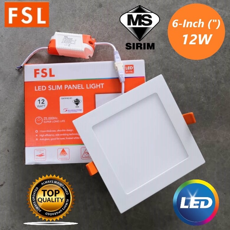 SIRIM APPROVED + FSL FSP504 6" 12W Square LED Slim Panel Light with LED Driver, Daylight / 6500K ...